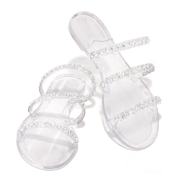Wild Diva | Shoes | New Transparent Clear Rhinestone Strap Flat Slide ...